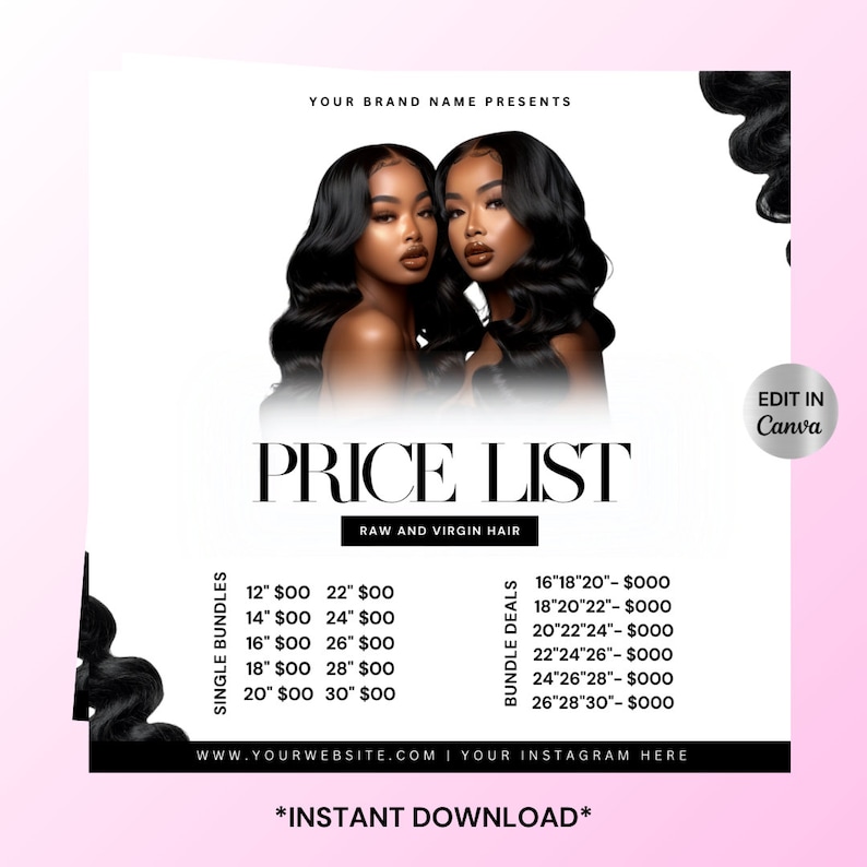 DIY Hair Price List Flyer, Hair Flyer, Wig Sale, Bundle Deals, Canva ...