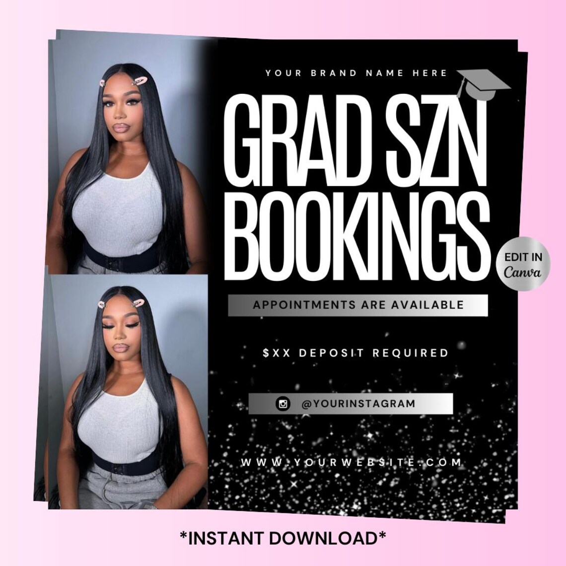 Graduation Booking Flyer, Prom Hair, Lash Tech (canva Template, Digital ...