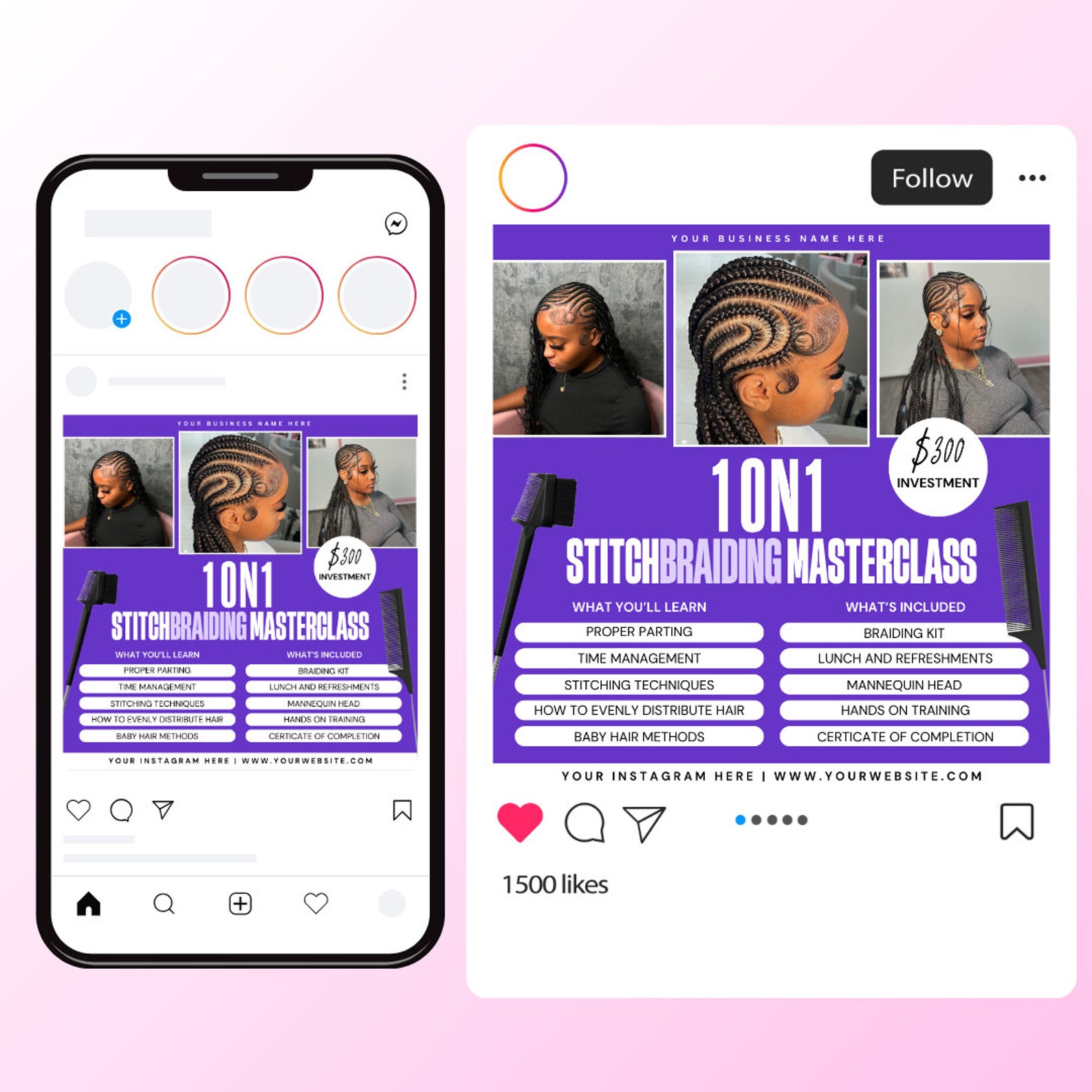 Braiding Class Flyer Template, DIY Braid Class Flyer, Braid Master ...