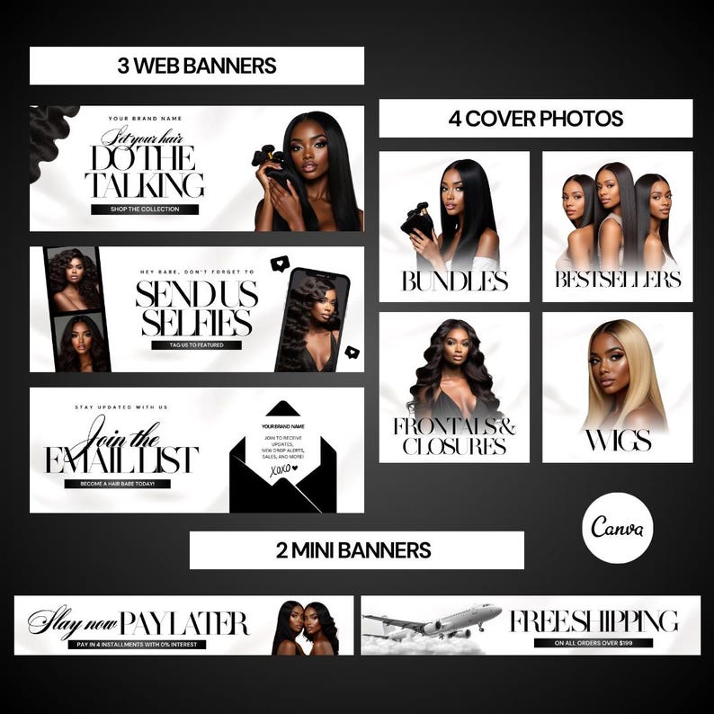 DIY Website Banner Templates, Shopify Wix Web Banners, Hair Website ...