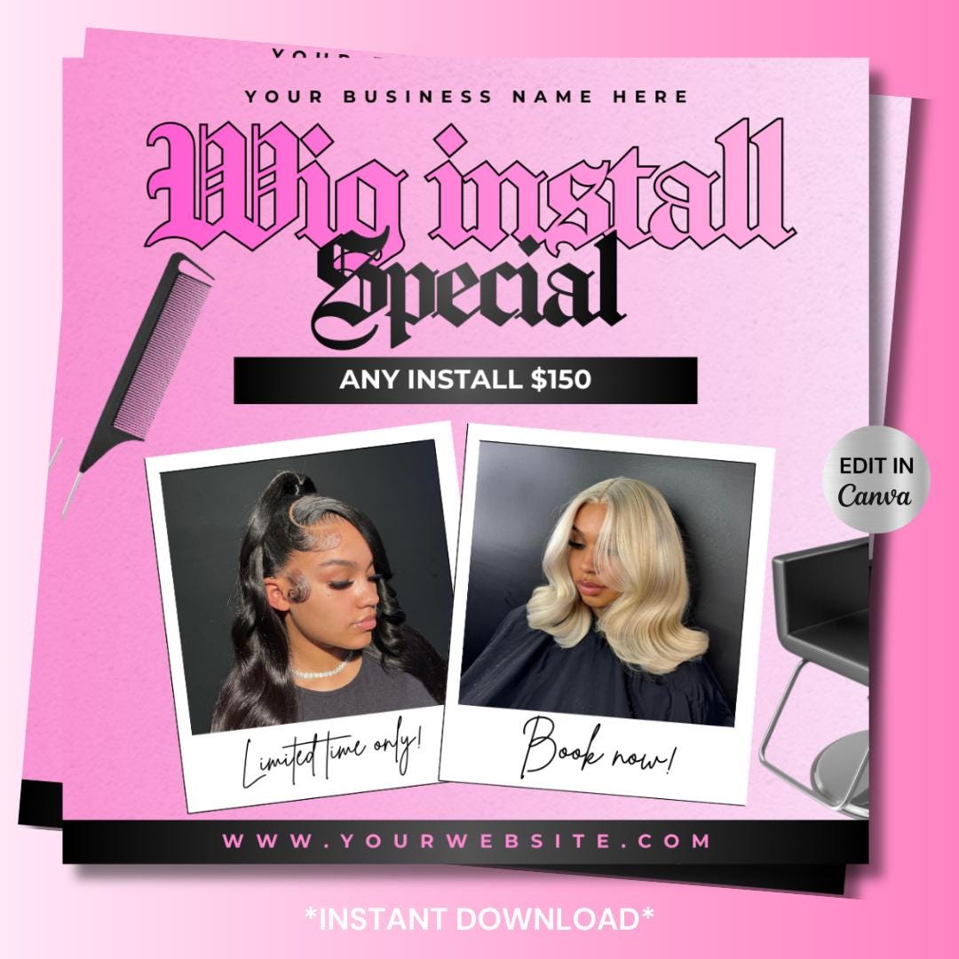 DIY Wig Installs Flyer, Wig Specials, Hair Booking Flyer, Wig Sale ...