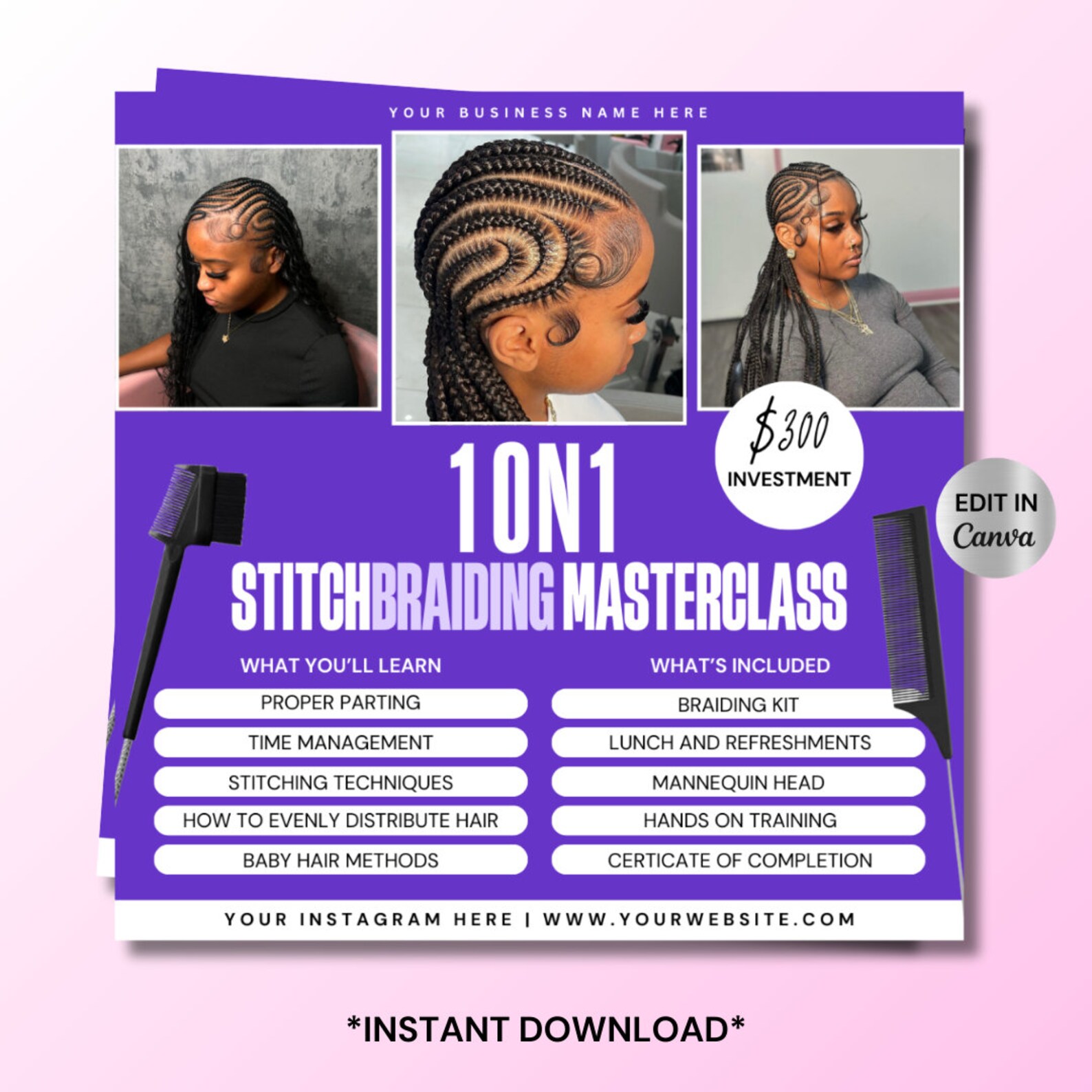 Braiding Class Flyer Template, DIY Braid Class Flyer, Braid Master ...