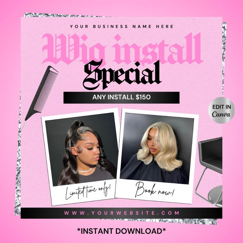 DIY Wig Installs Flyer, Editable Canva Template, Wig Specials, Hair ...