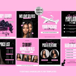 9 Editable Hairseller Flyer Templates, Social Media Posts Bundle, DIY ...