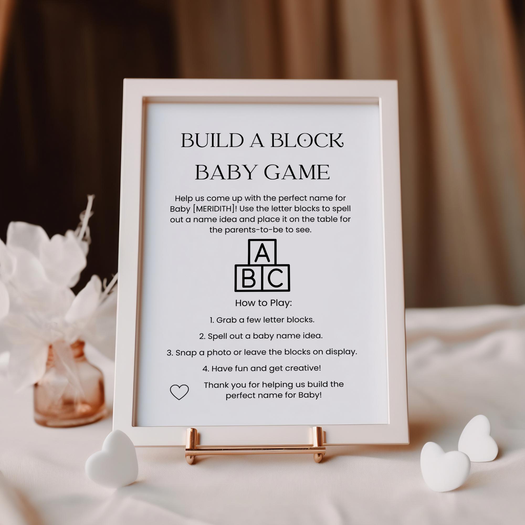 Minimal Build A Block Baby Shower Game, Baby Shower Party Game ...