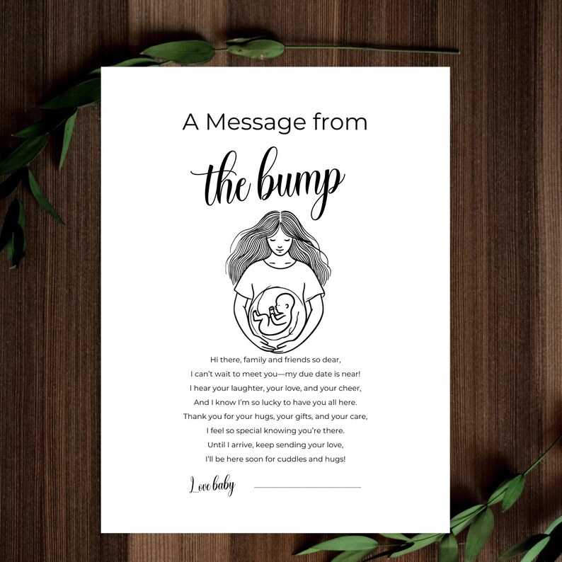 Minimal Message From the Bump Baby Sign, Gender Neutral Baby Shower, Message From Baby Template ...