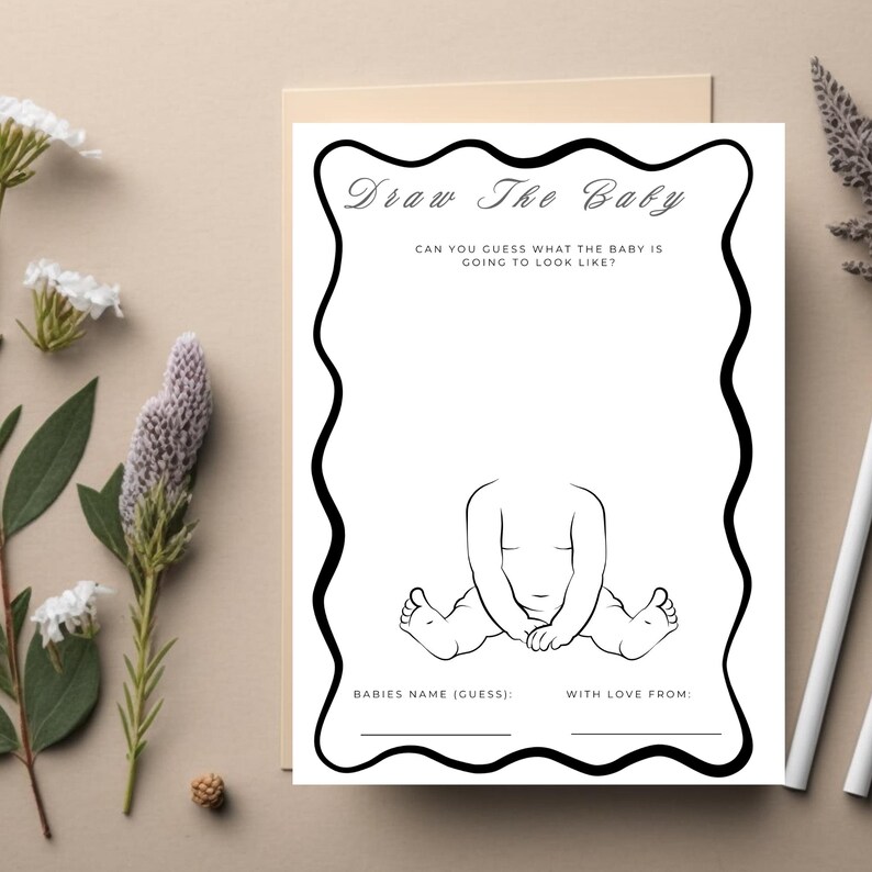Draw the Baby Game, Wavy Baby Shower Game Minimalist, Gender Neutral ...