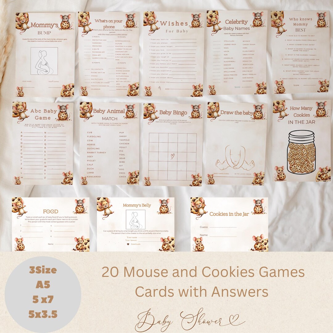 Mouse & Cookie Baby Shower Games Bundle, Canva Editable Template ...