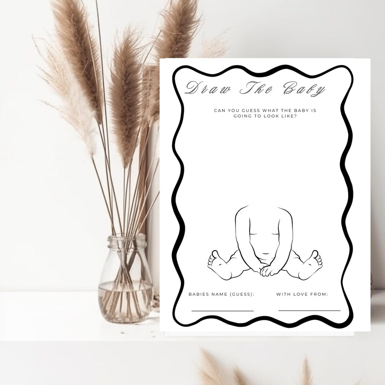 Draw the Baby Game, Wavy Baby Shower Game Minimalist, Gender Neutral ...