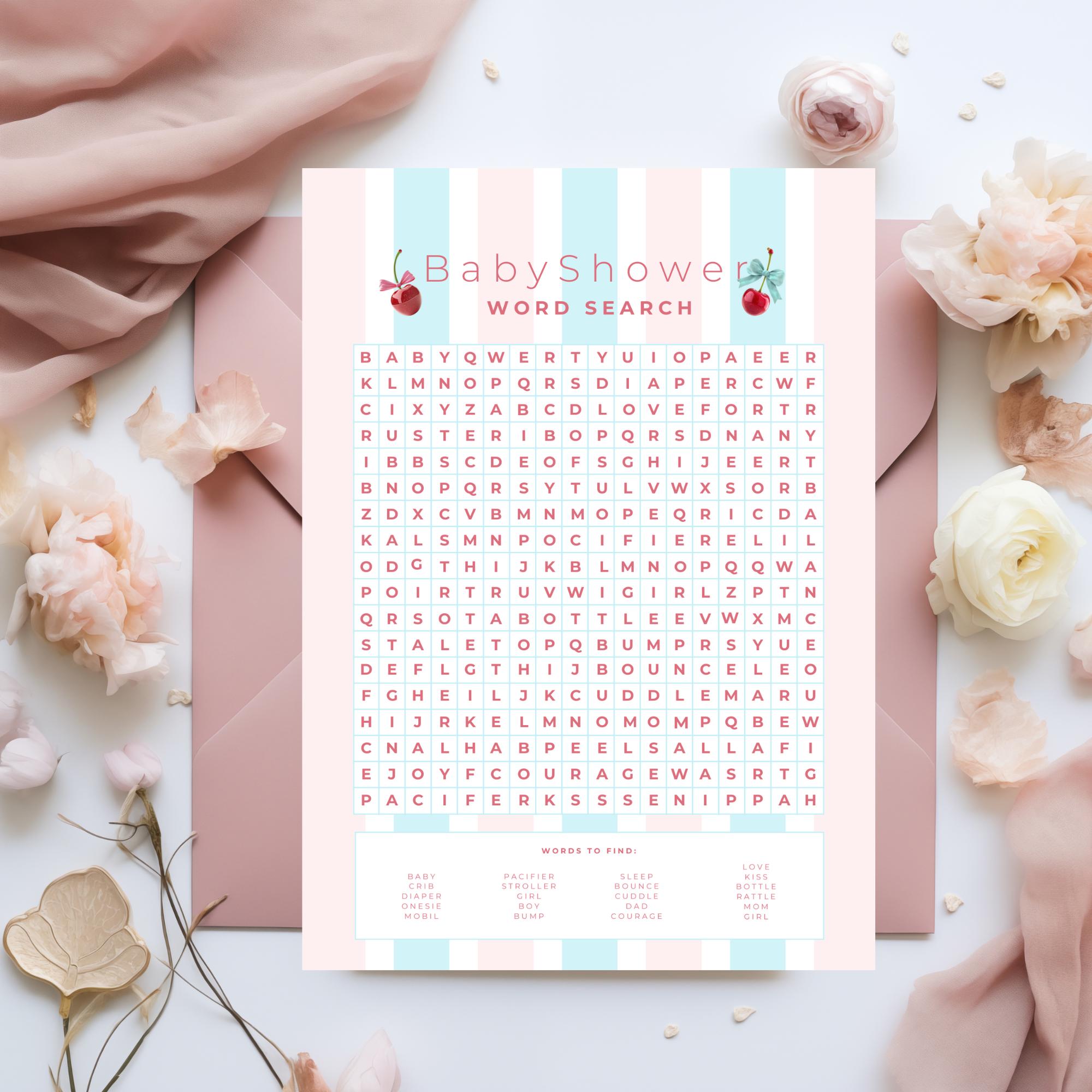 Word Search Baby Shower Game, Fun Baby Shower Party Game, Printable ...