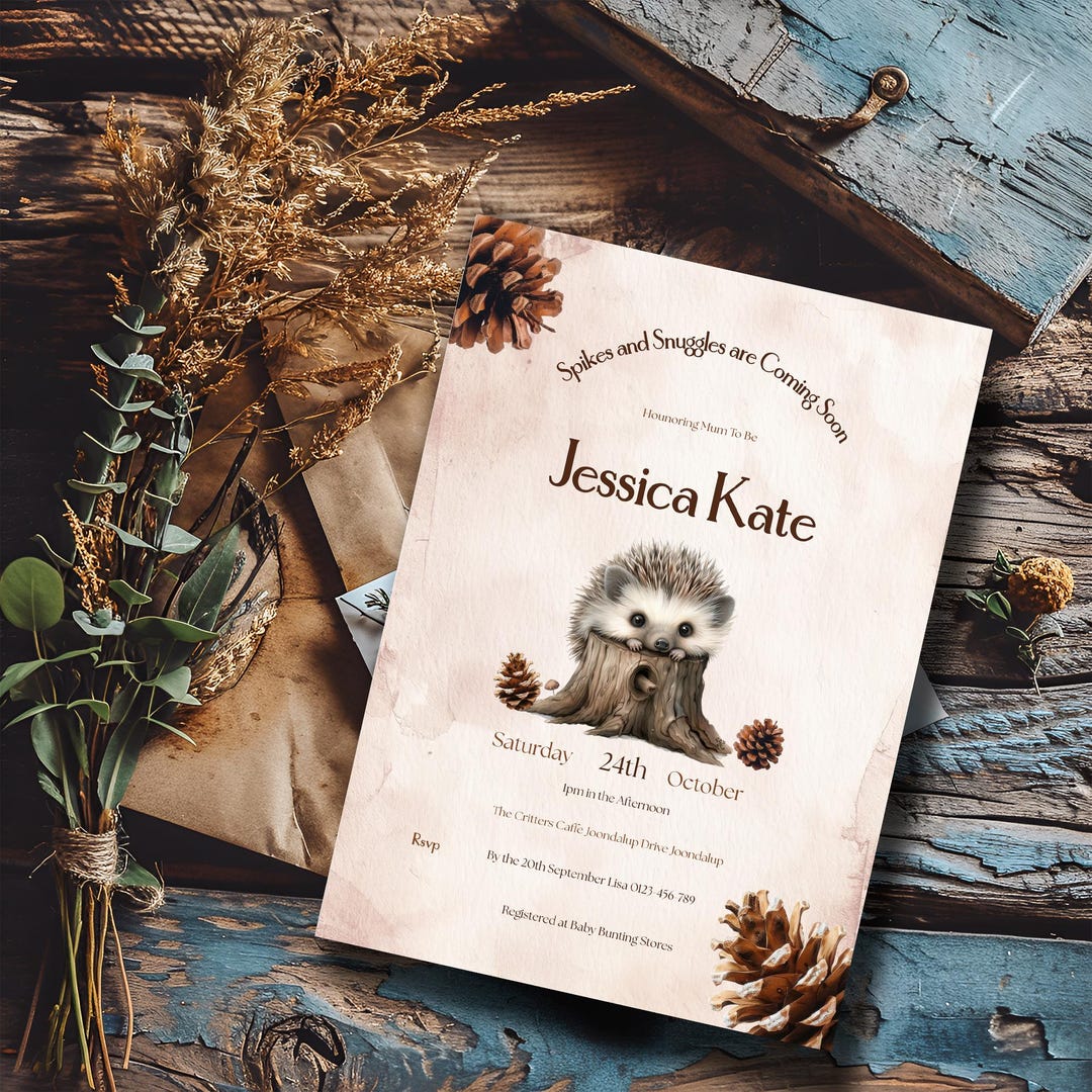 Hedgehog Baby Shower Invitation Template, Gender Neutral Shower, Canva ...