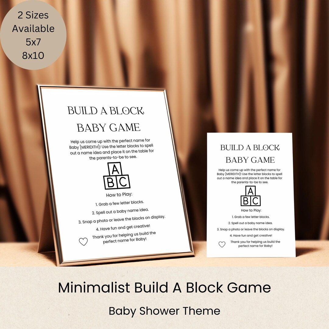 Minimal Build A Block Baby Shower Game, Baby Shower Party Game ...