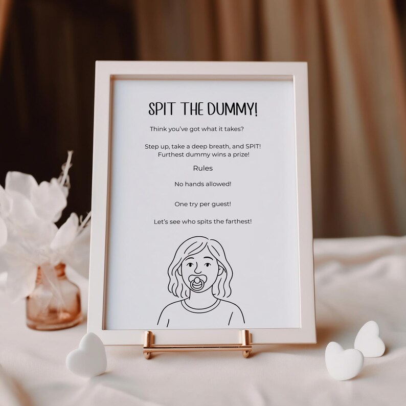 Spit the Dummy Baby Shower Game, Fun Baby Shower Game, Minimalist Baby ...