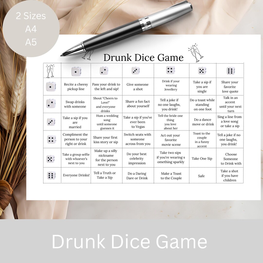 Minamialst Bridal Shower Drunk Dice Game, Printable Dice Game, Hen ...