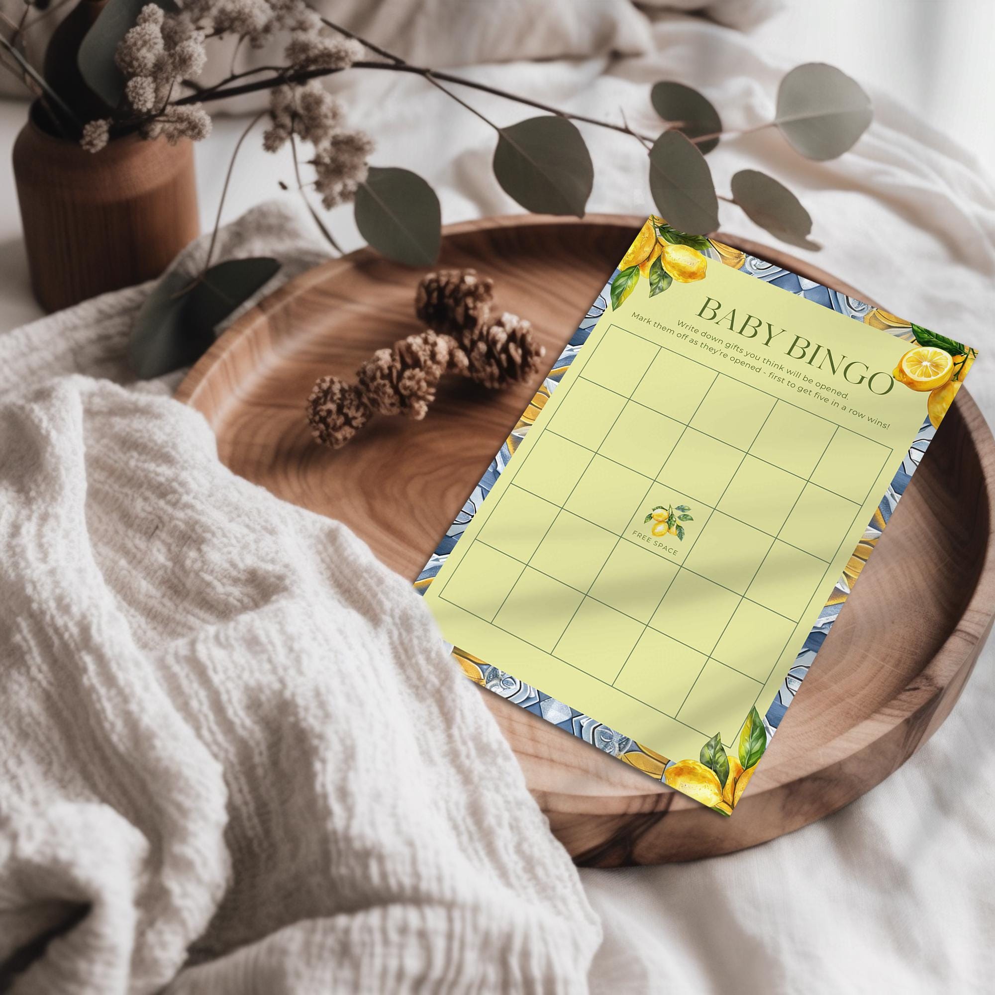 Blue Tile Lemon Baby Bingo Baby Shower Game, Lemon Theme Fun Party Game ...