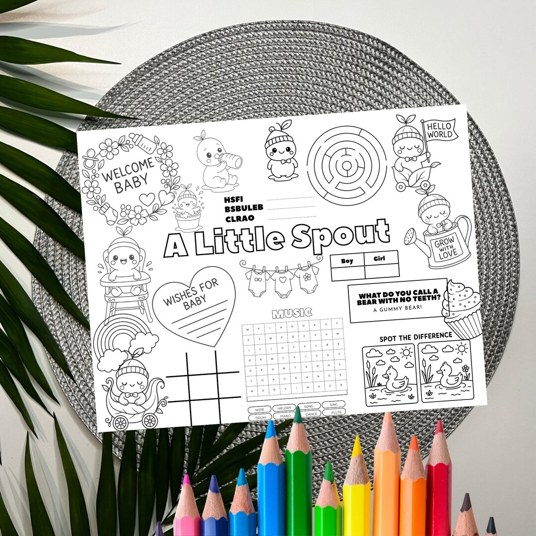 Little Sprout Baby Shower Placemat, Games & Coloring, Digital Download ...