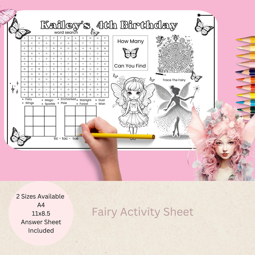 Girls Fairy Birthday Party, Fairy Party Activity, Fairy Word Search ...
