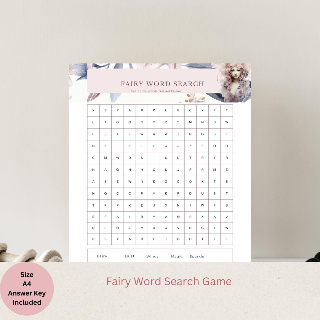 Fairy Word Search Printable, Fairy Birthday, Girls Party Games, Digital ...