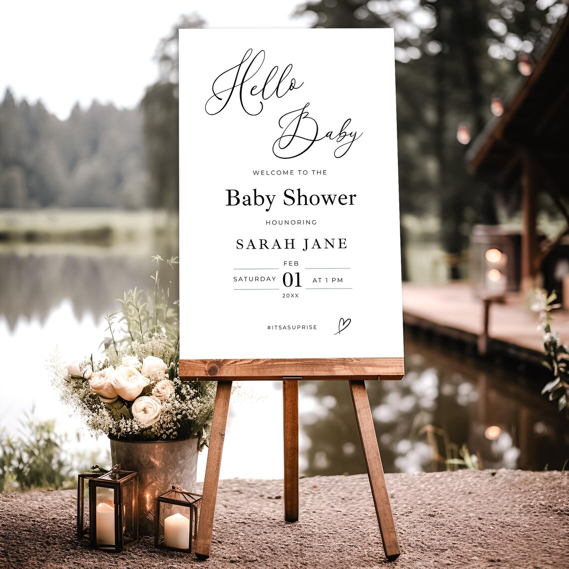 Minimalist Baby Shower Welcome Sign, Gender Neutral Editable Template ...