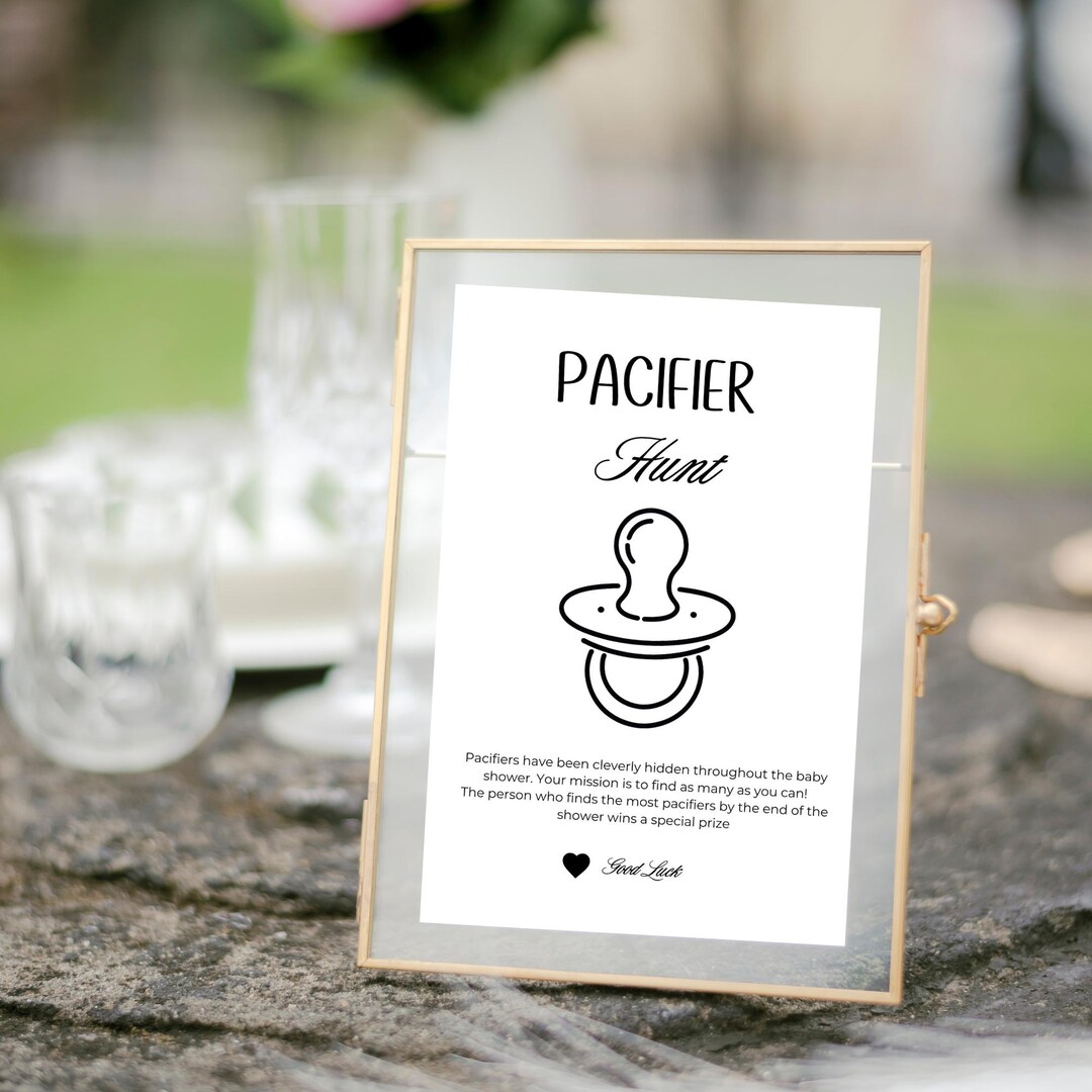 Minimal Pacifier Hunt Game, Minimalist Baby Shower Sign, Simple Baby ...