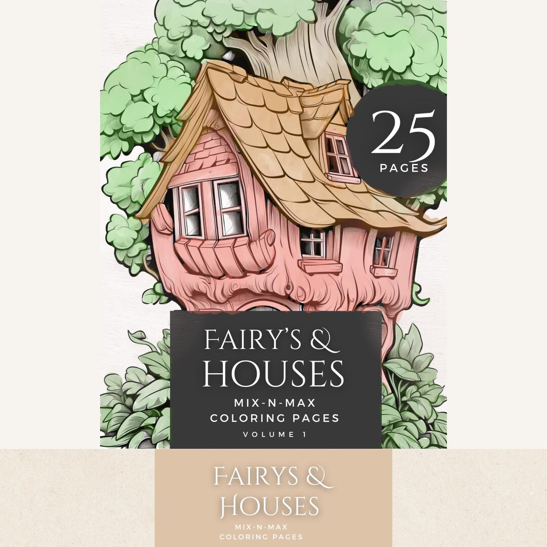 Fairy & Houses Coloring Pages, 25 Printable Designs, Instant Download ...