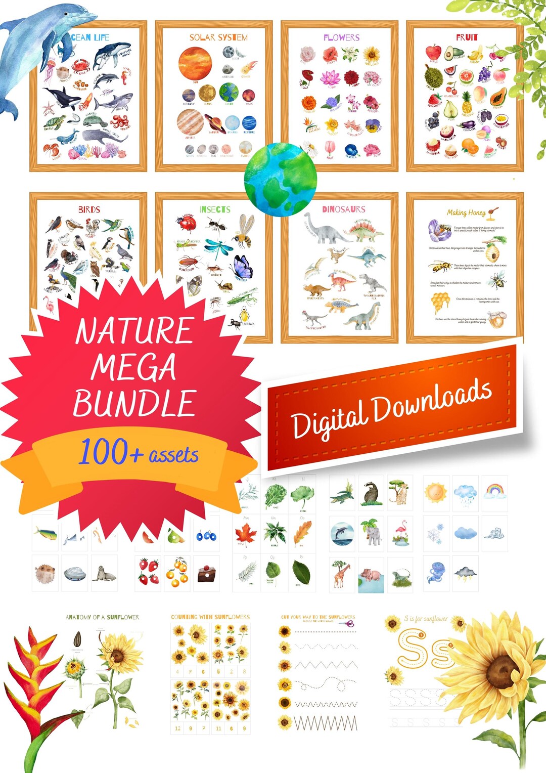 Set of 100+ Educational Posters Flashcards Worksheets for Children ...