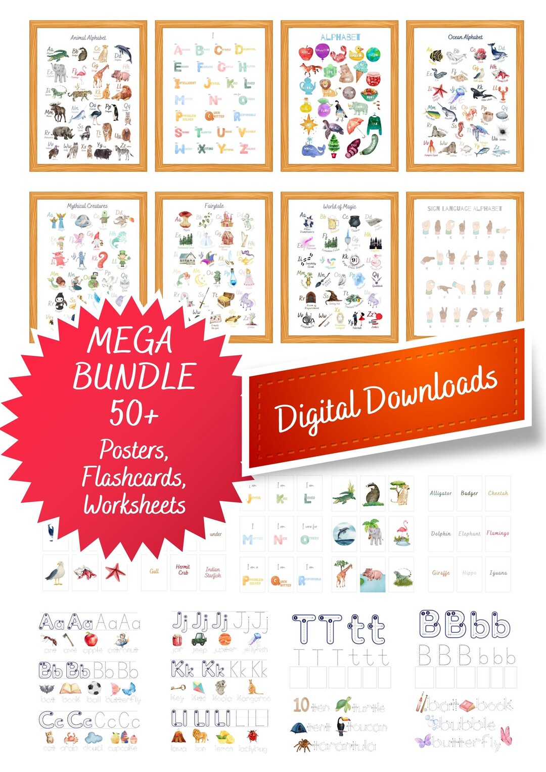 Set of 50+ Educational Posters Flashcards Worksheets for Children ...