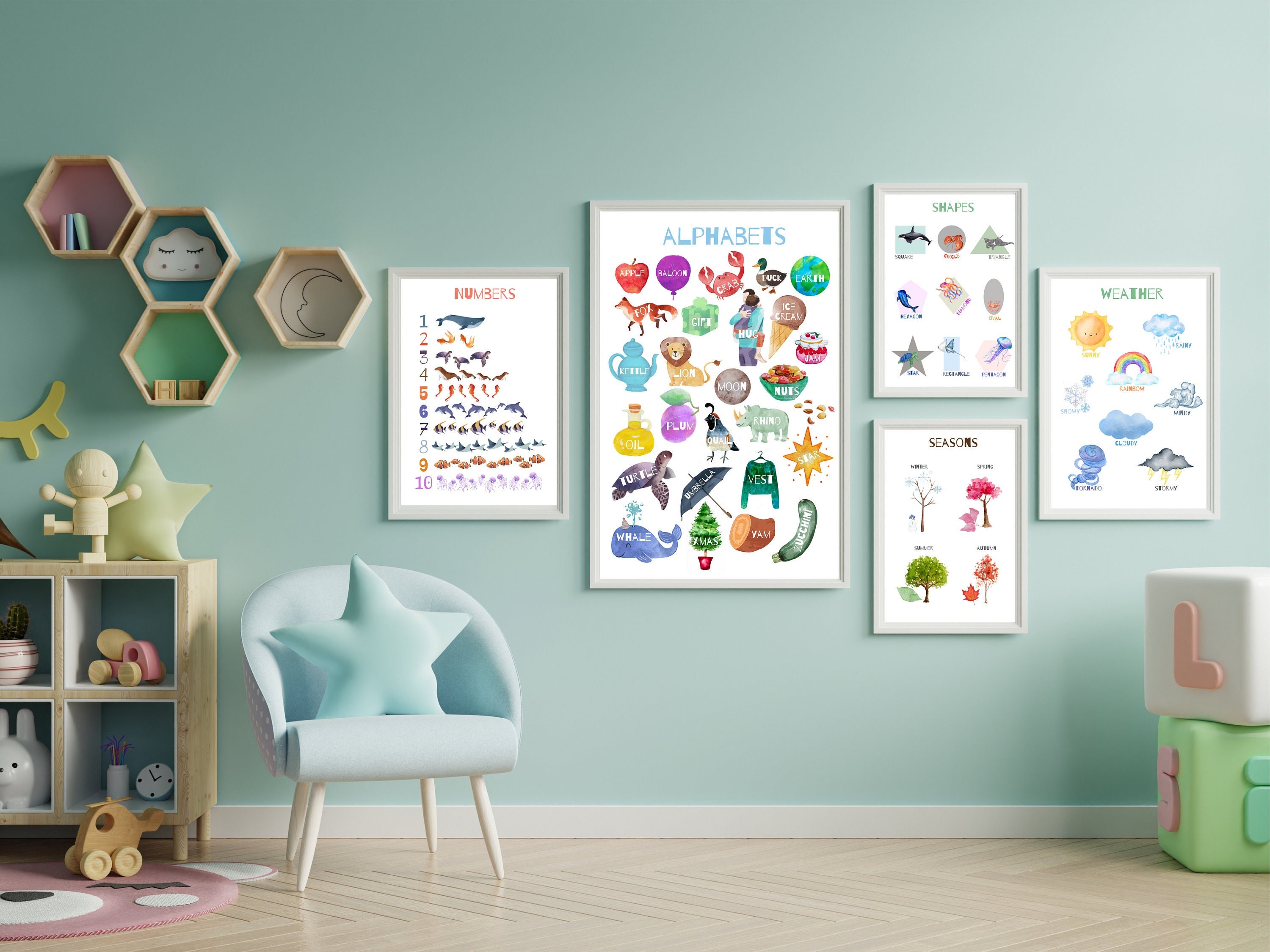 Poster Educate Children Alphabet Abc A-z Numbers Count Season - Etsy