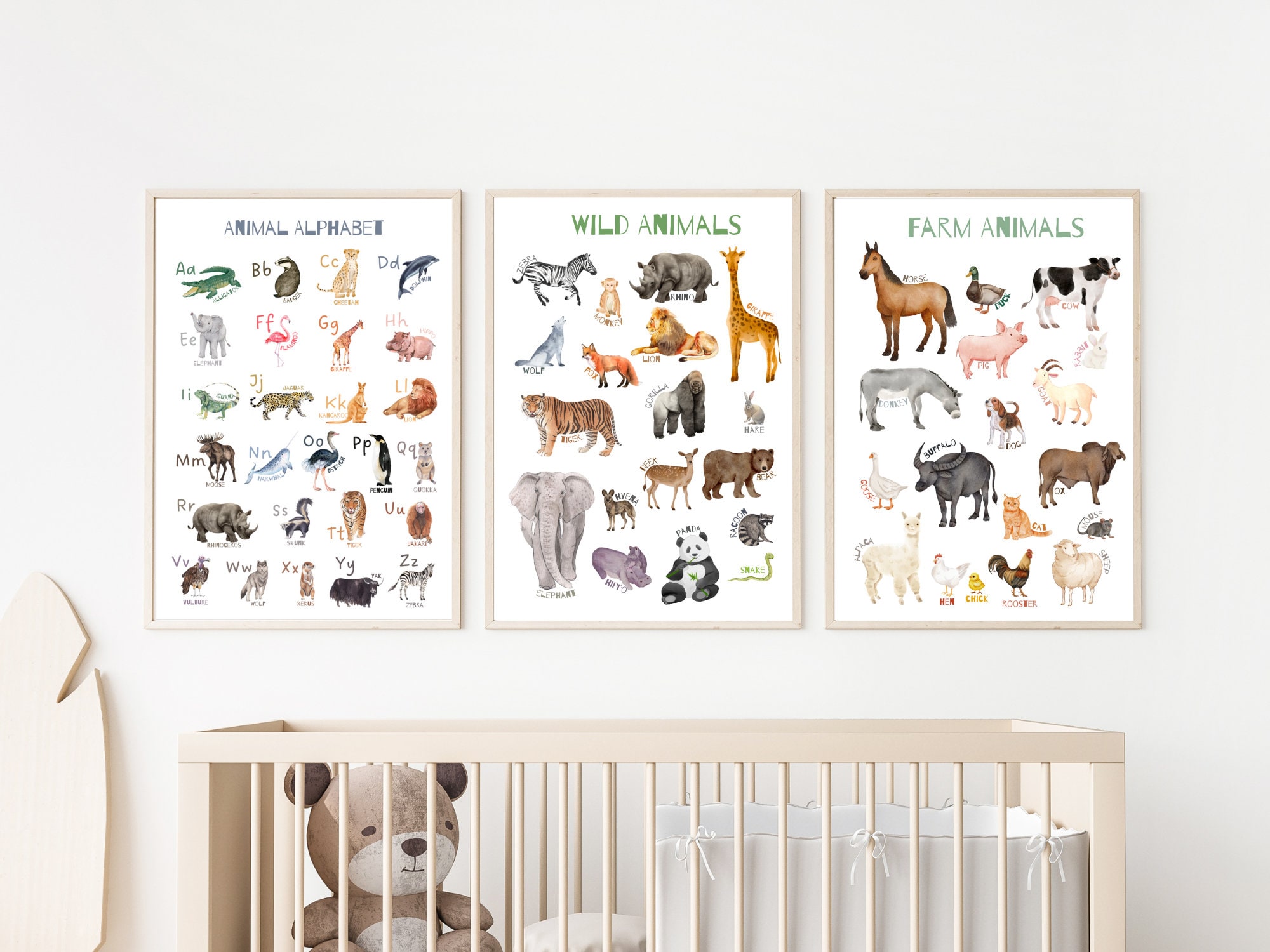 Nursery Decor Children Education Poster Wild Animal Farm Animal Insects ...