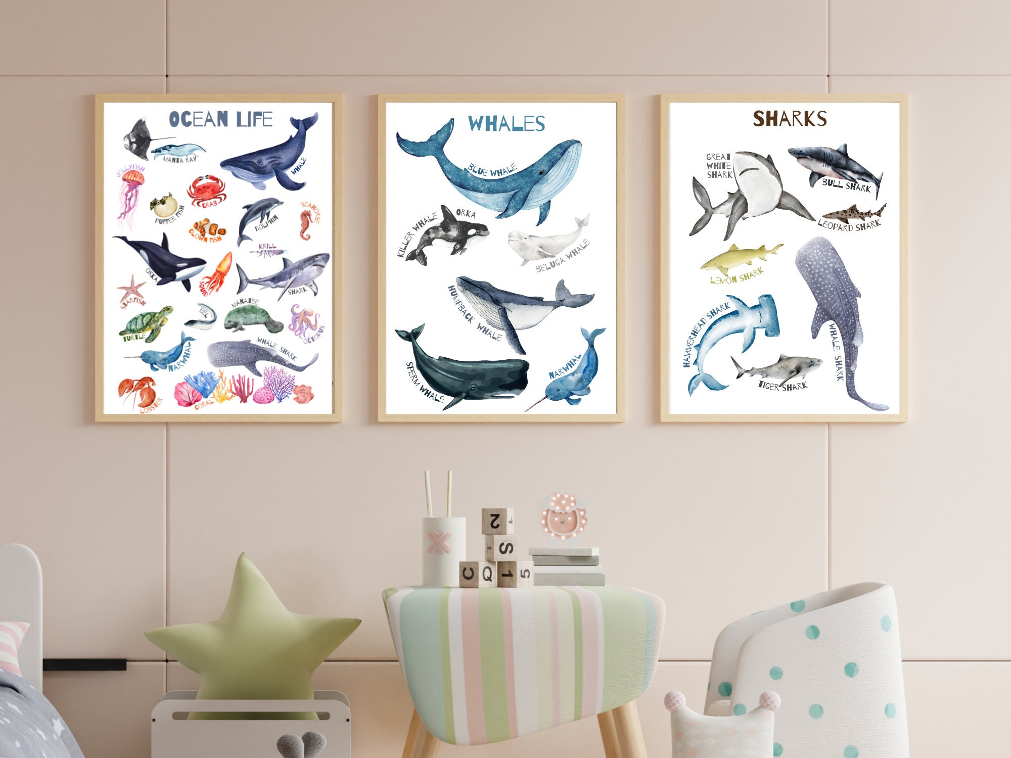 Nursery Decor Children Education Poster Wild Animal Farm Animal Insects ...