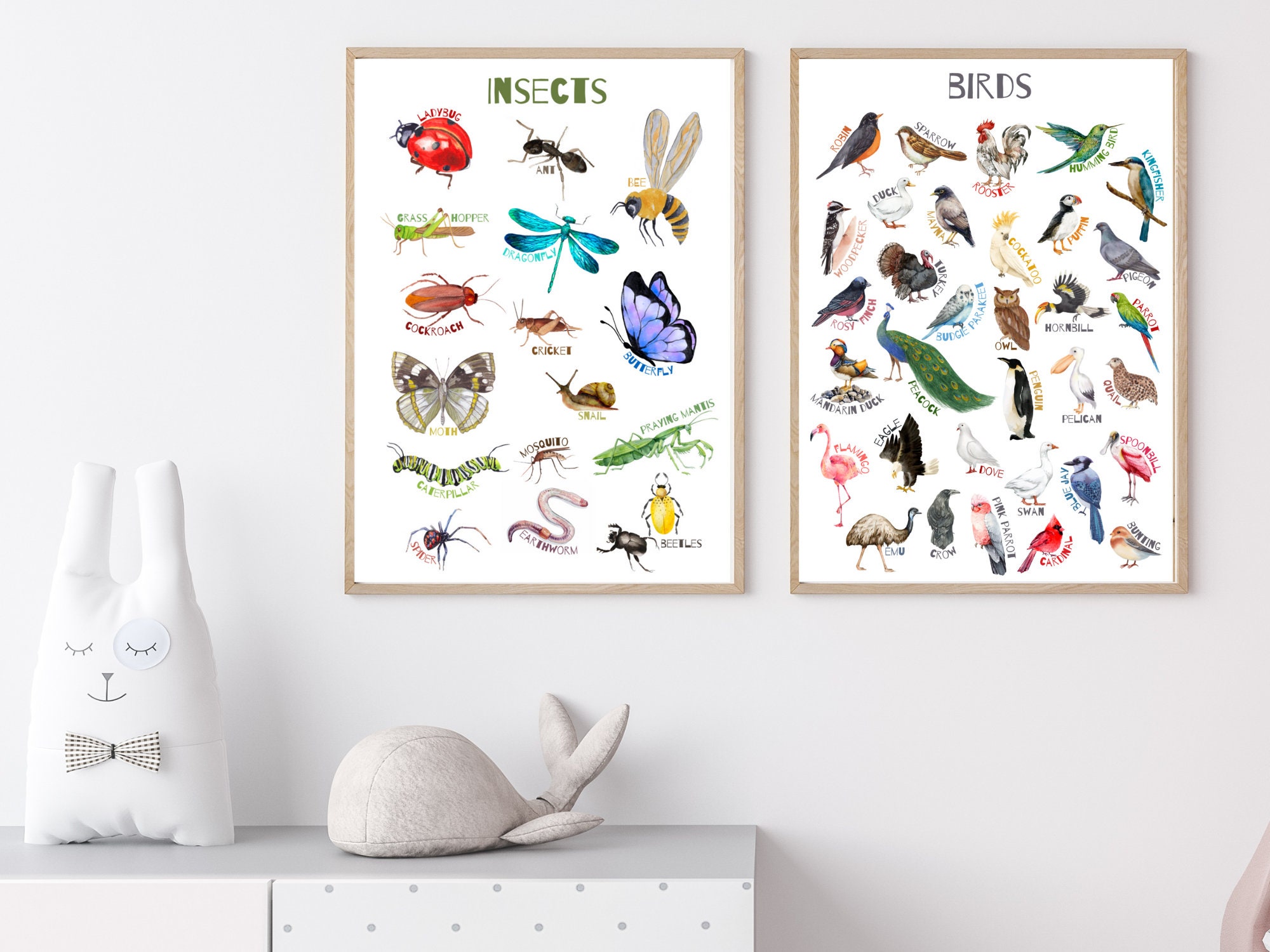 Nursery Decor Children Education Poster Wild Animal Farm Animal Insects ...