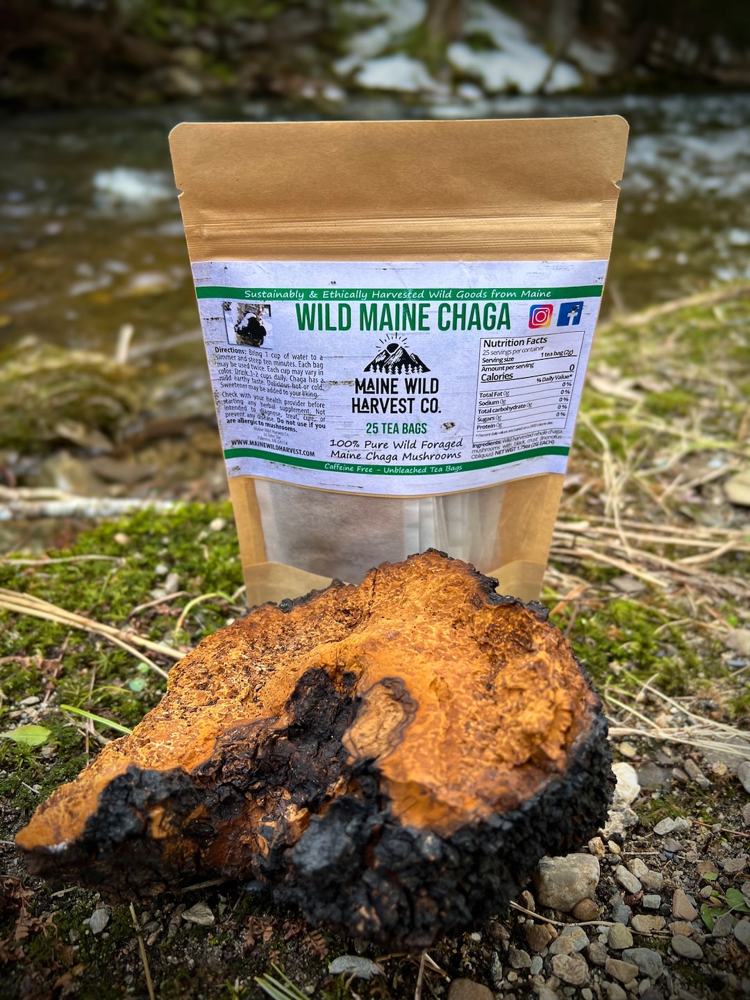 Chaga Tea Bags (25ct), Wild Harvested From Maine, All Natural Dried ...