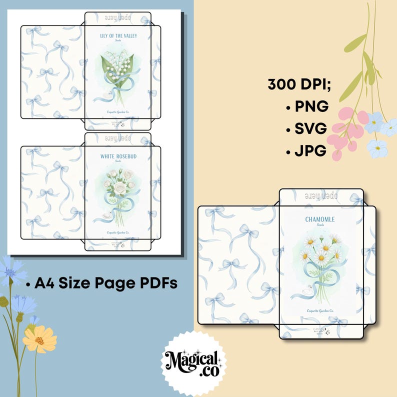 Printable Seed Packet Templates, A4 Seed Envelope DIY Kit, Floral ...