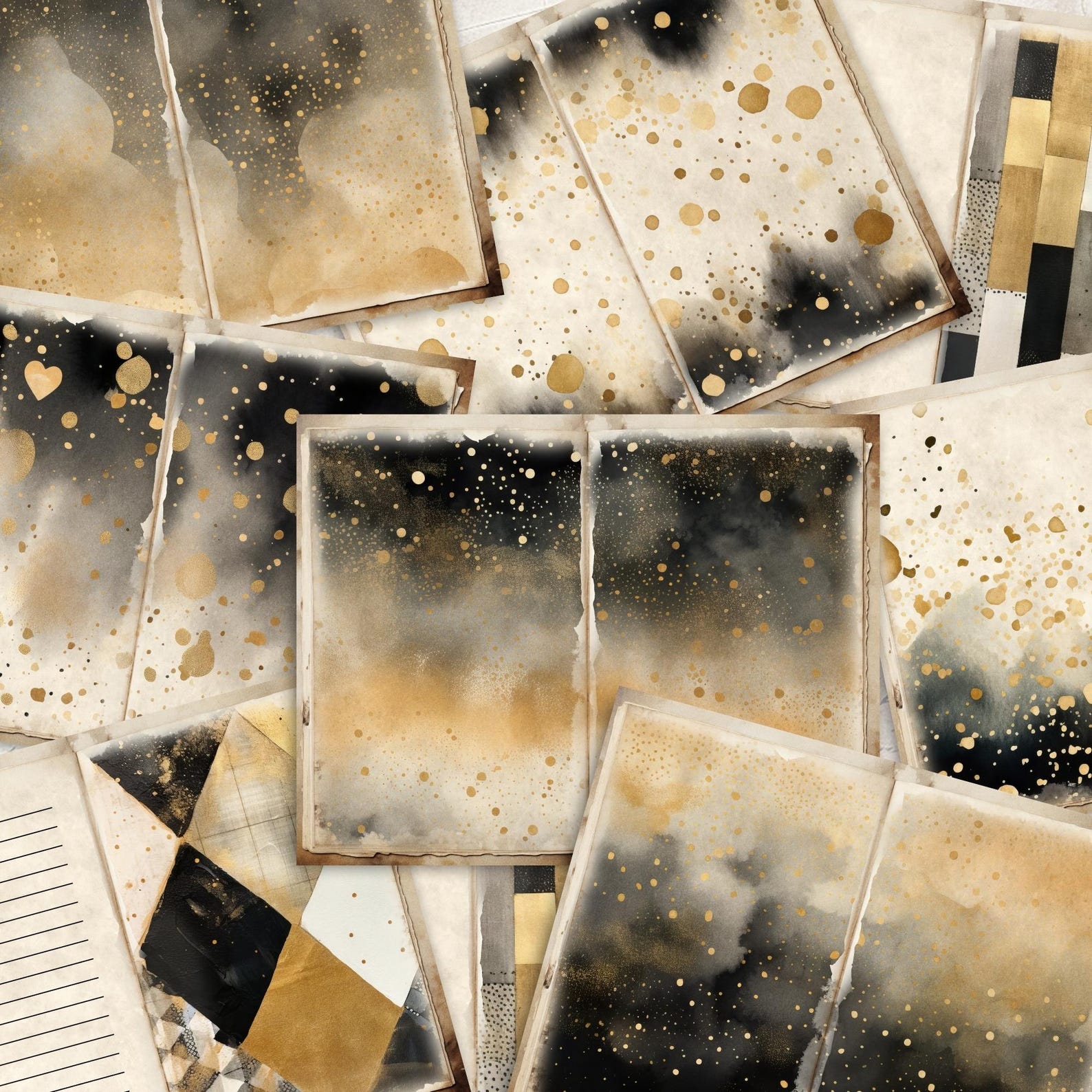 New Years Junk Journal, Black and Gold Digital Scrapbooking, 6 ...