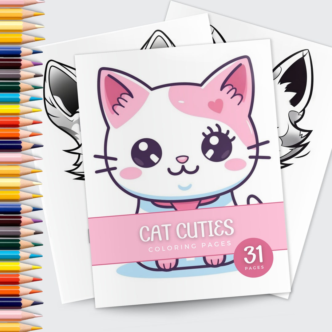 Kawaii Cat Coloring Pages Printable 30 Pages Cute Kitten and - Etsy