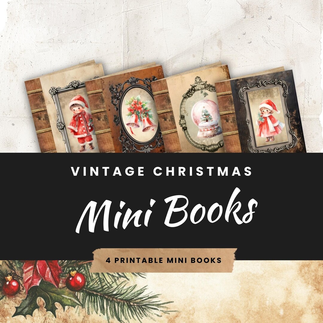 Vintage Christmas Mini Book, Boy Girl Snow Globe, Junk Journal Digital ...