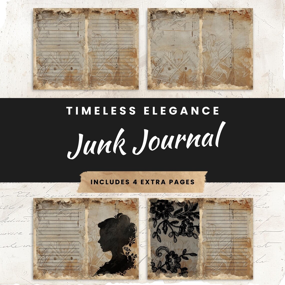 Black Lace Junk Journal Pages: Timeless Scrapbook Paper (digital ...