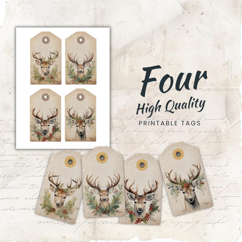 Christmas Deer Printable Tags: Vintage Holiday Ephemera (digital ...