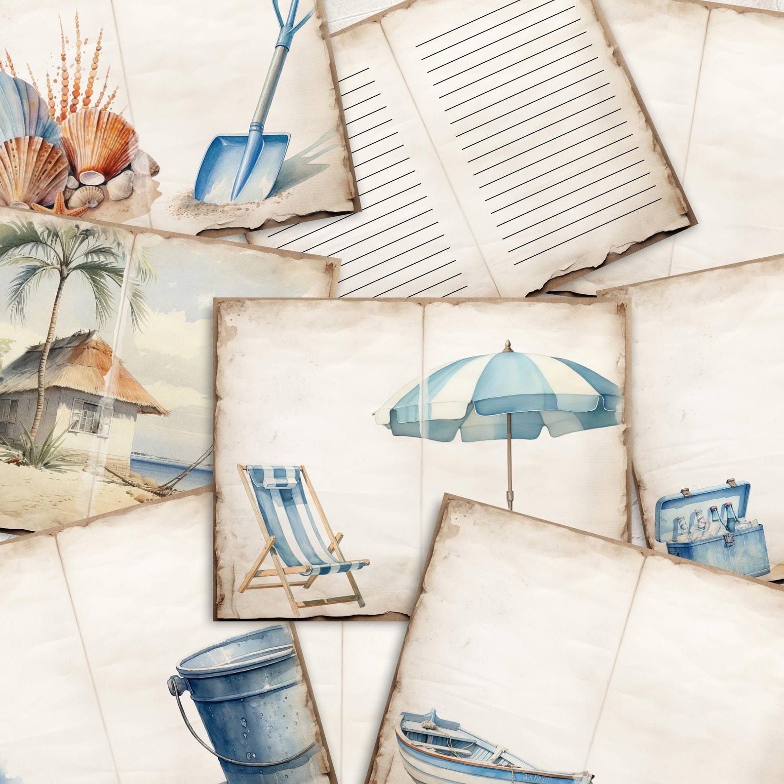 Beach Theme Junk Journal Pages: Shell Kit Scrapbooking (digital ...