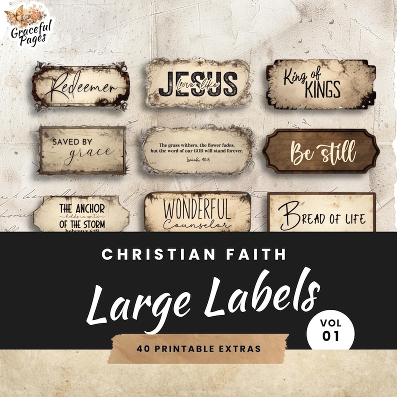 Christian Junk Journal Tags: Vintage Faith Ephemera (40 Printable ...