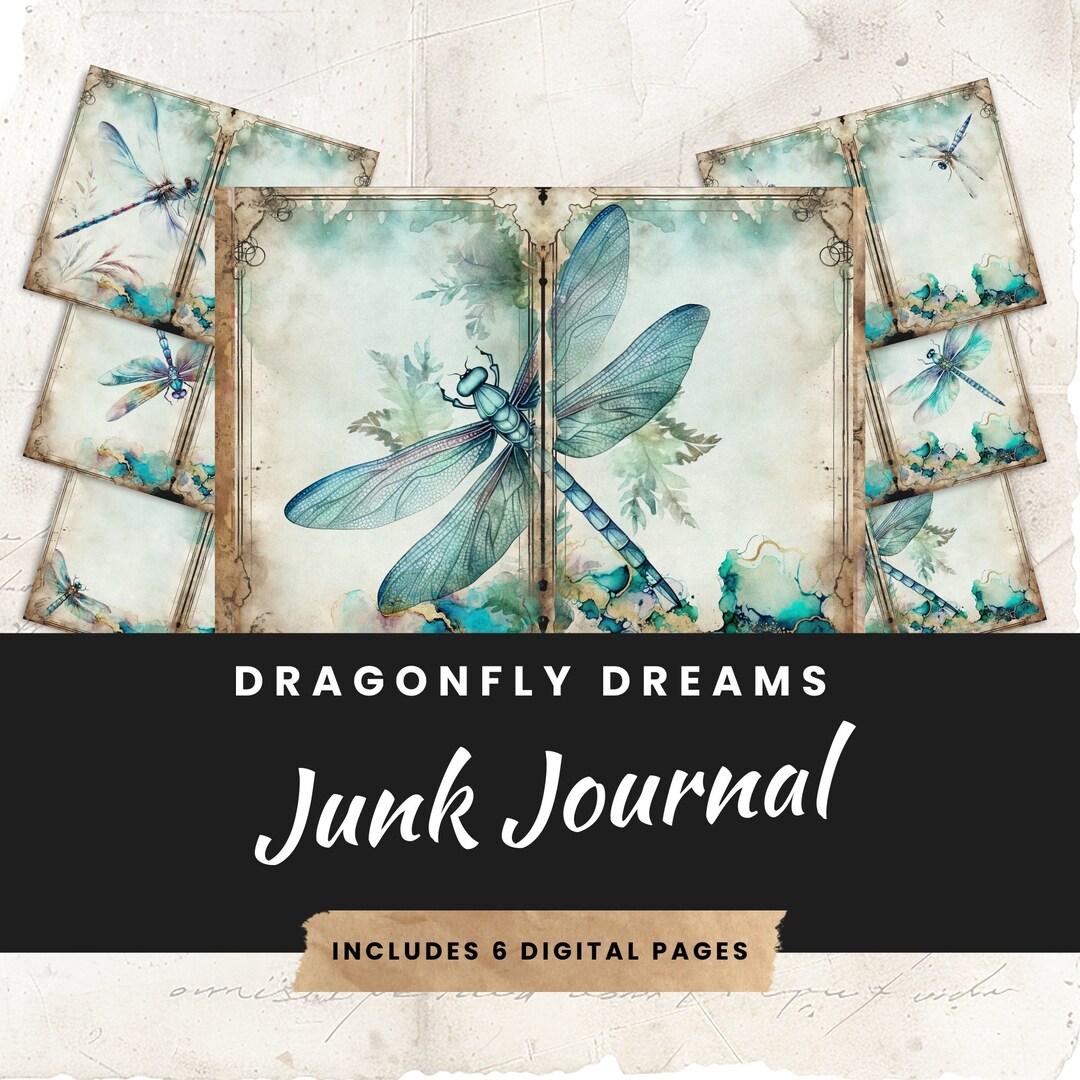 Dragonfly Junk Journal Pages: Teal Scrapbook Paper (digital Download ...