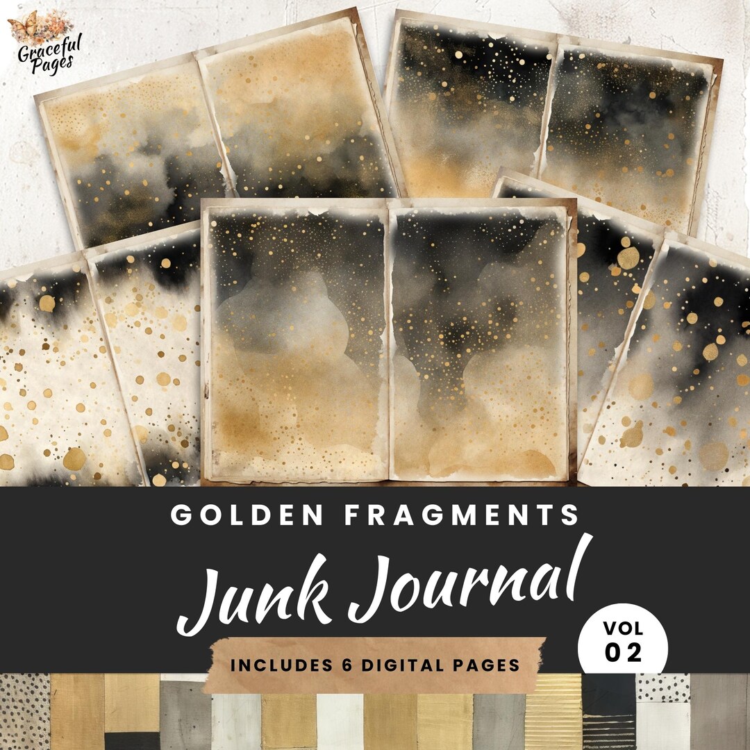 New Years Junk Journal, Black and Gold Digital Scrapbooking, 6 ...