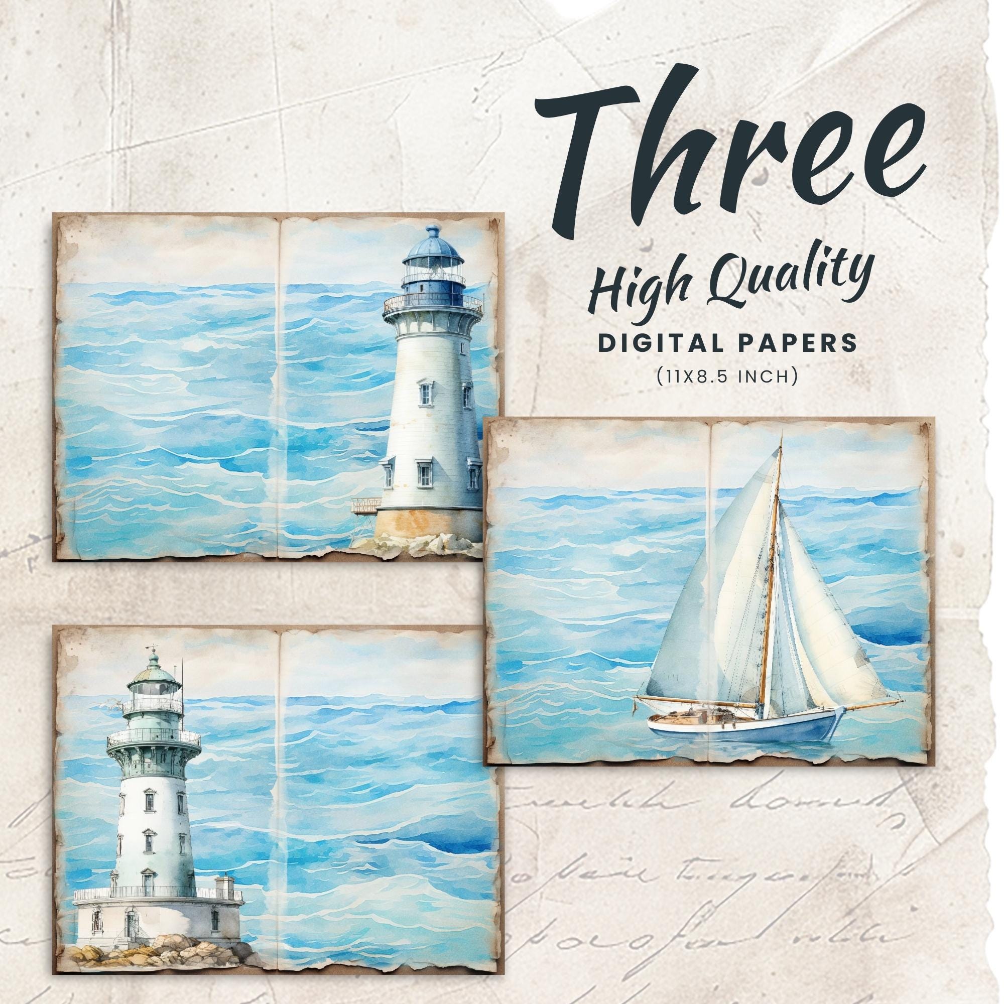 Beach Theme Junk Journal Pages, Lighthouse Kit Digital Papier ...