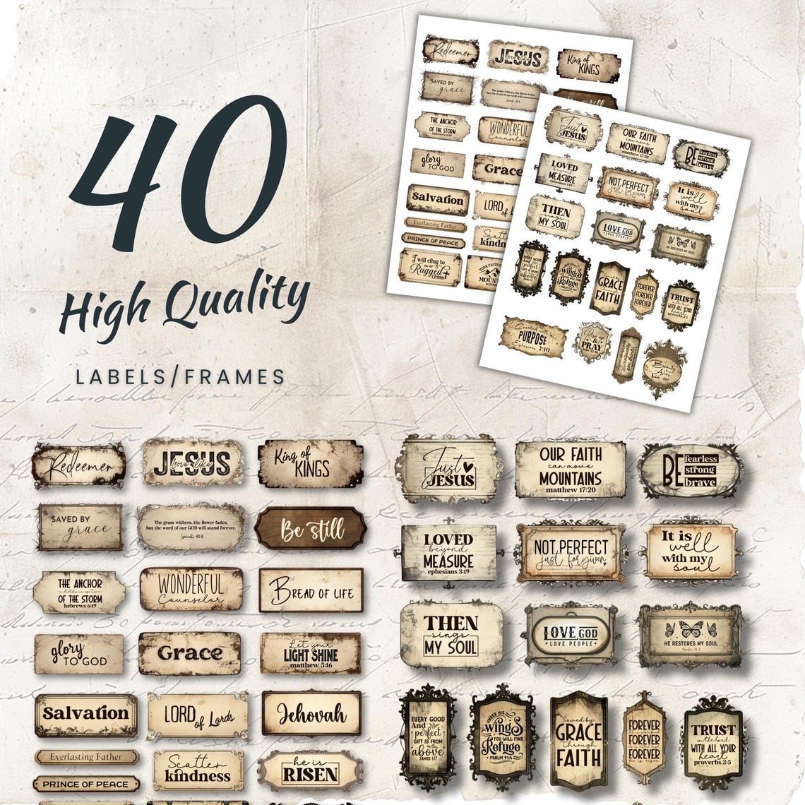 Christian Junk Journal Ephemera: Faith Labels (40 Printable) - Etsy