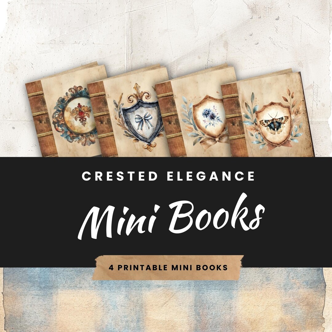 Crested Elegance Mini Book, Blue Crests Moths Bows, Tan Junk Journal ...