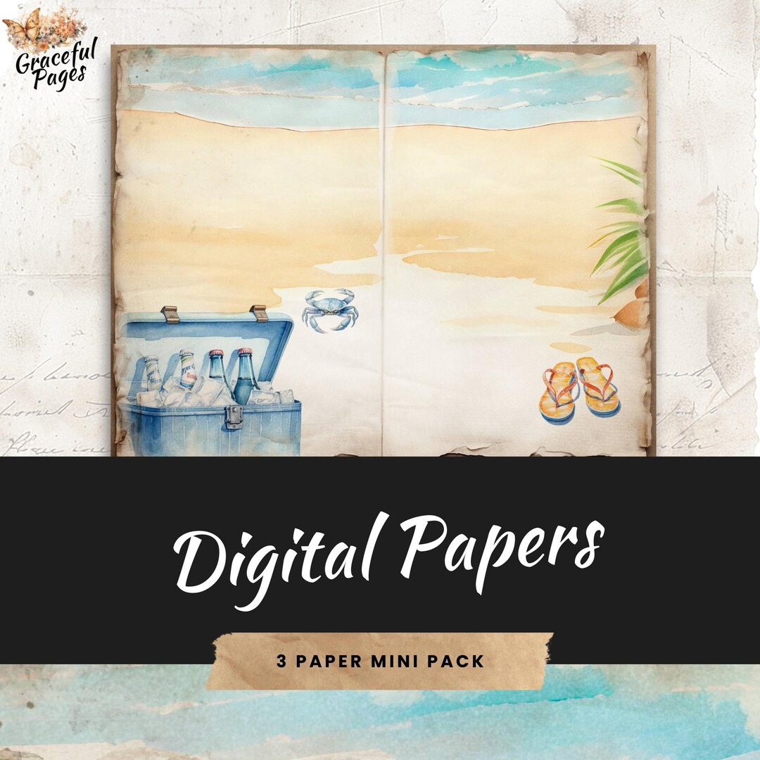 Beach Theme Junk Journal Pages: Summer Scrapbooking Kit (digital ...