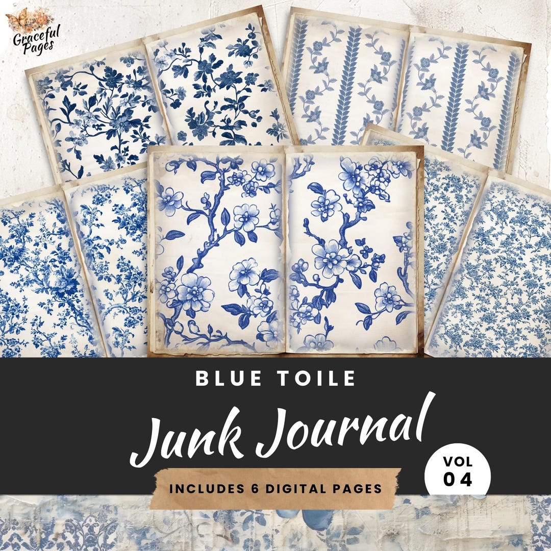 Blue Toile Junk Journal: Vintage Floral Printable Pages (digital ...
