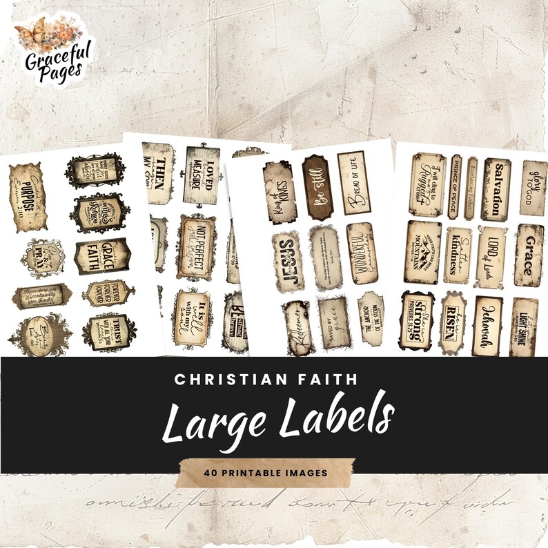 Christian Junk Journal Tags: Vintage Faith Ephemera (40 Printable ...