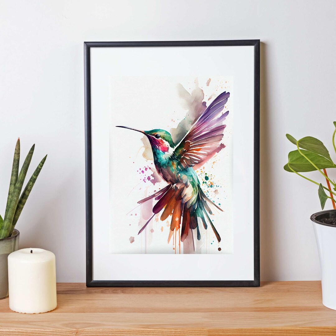 Hummingbird Printable Wall Art Colorful Watercolor Hummingbird ...