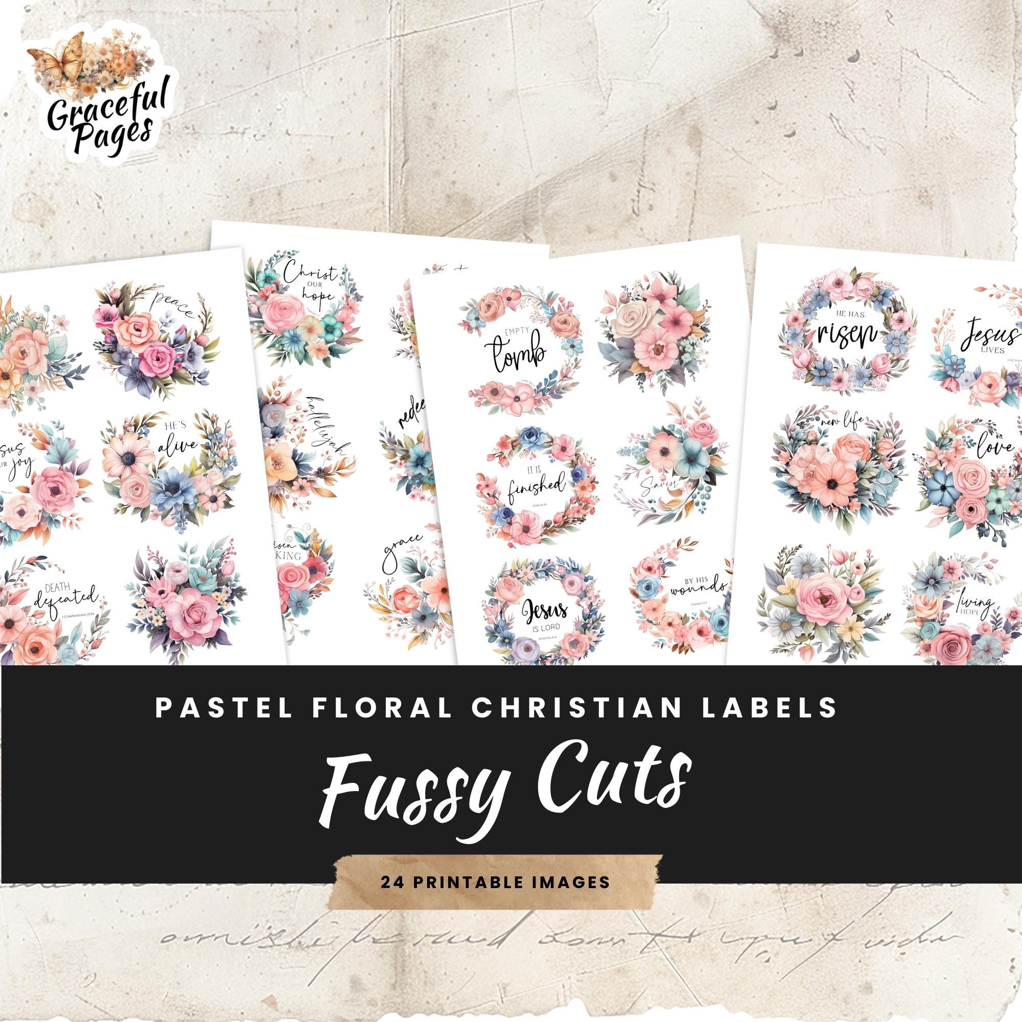 Easter Christian Ephemera: Floral Wreath Labels (digital Download) - Etsy